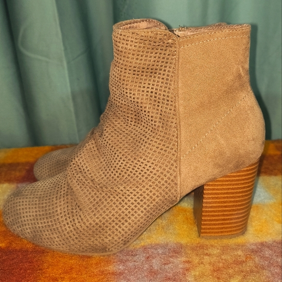 Maurices | Shoes | Maurices Crystal Scrunch Booties In Taupe Stacked ...